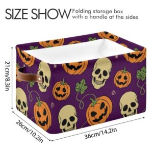 Halloween Pumpkin Skull Storage Basket Bins Sturdy Toy Storage Organizer Bins Laundry Basket with Handles for Playroom Living Bed Room Office Clothes Nursery,1 pcs