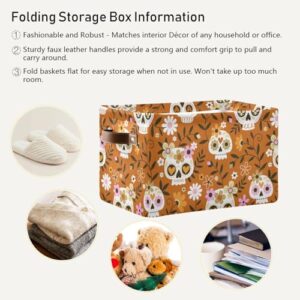 Sugar Skulls Flowers Storage Basket Bins Foldable Laundry Hamper Toy Storage Bins Box Organizer for Living Room Clothes Nursery Closet Shelf Playroom,1 pcs