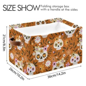 Sugar Skulls Flowers Storage Basket Bins Foldable Laundry Hamper Toy Storage Bins Box Organizer for Living Room Clothes Nursery Closet Shelf Playroom,1 pcs