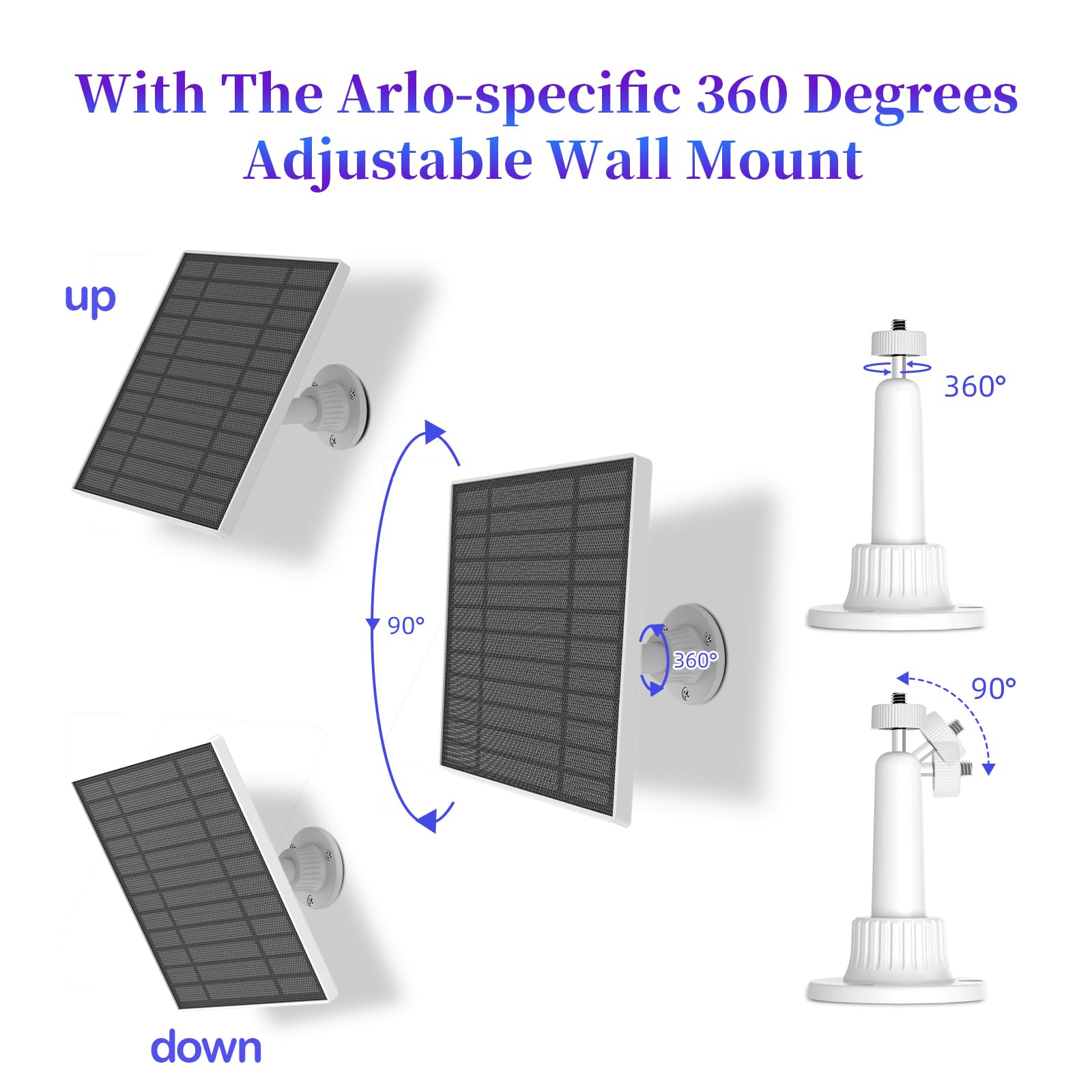 6V 5W Arlo Solar Panel for Arlo Pro 4 Camera/Arlo Pro 3/ Pro 3 Floodlight/Pro 5S/ Arlo Ultra 2 Solar Panel Charger with Arlo Solar Panel Accessories, 360° Adjustment Mount,13.1ft Charging Cord