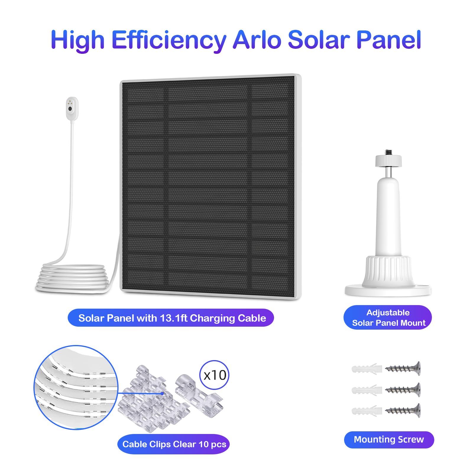 6V 5W Arlo Solar Panel for Arlo Pro 4 Camera/Arlo Pro 3/ Pro 3 Floodlight/Pro 5S/ Arlo Ultra 2 Solar Panel Charger with Arlo Solar Panel Accessories, 360° Adjustment Mount,13.1ft Charging Cord