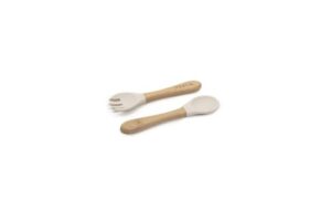 paperclip silicone beech spoon/fork set in mushroom with resusable snack bag