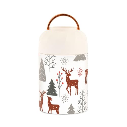 JUNZAN Christmas Spruces Deer Kids Womens Insulated Food Jar Containers with Spoon 17oz/500ml Containers With Lids Stainless Steel Vacuum Leak Proof Lunch Container for Keep Food Hot