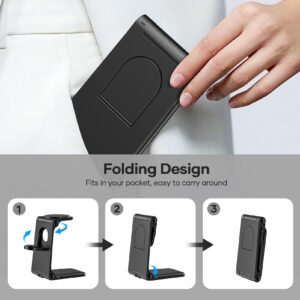 Foldable 3 in 1 Charging Station for Apple Devices - Magnetic Wireless Charging Station - Phone and Watch Charger Stand for iPhone 15/14/13/12/11 Pro Max/XR/ 8 Plus and Airpods iWatch (Mag-Safe)