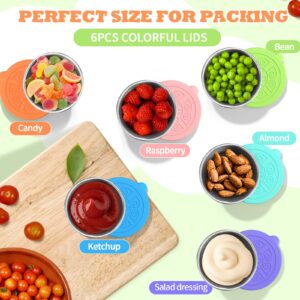 XGXN 6 Pack Salad Dressing Container To Go, 1.7 Oz/50ml Stainless Steel Small Condiment Containers with Lids, Reusable & Leakproof Silicone Sauce Cups for Lunch Box (B/G/P/PK/O/MG)