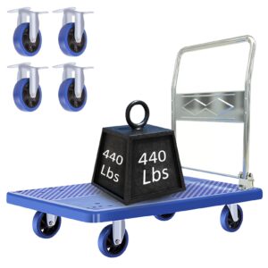 aysiofdy foldable platform truck｜440 lbs weight capacity hand truck｜push cart dolly with 360 degree swivel wheels｜push cart on wheels for easy storage and loading｜blue