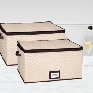 Hold N Storage Set of 2 Wine Glass Storage with dividers - Each Holds 12 standard size wine glasses up to 10" H - Stemware Storage Case, Durable Quilted Glasses Storage Organizer With Carry Handles