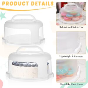 Baderke 2 Pcs 10''/ 8'' Cake Carrier with Lid Cake Holder Plastic Cake Stand with Lid Handle Round Cake Container Portable Cake Saver with Cover Cake Boxes for Cupcake Pie Serving Transport (White)