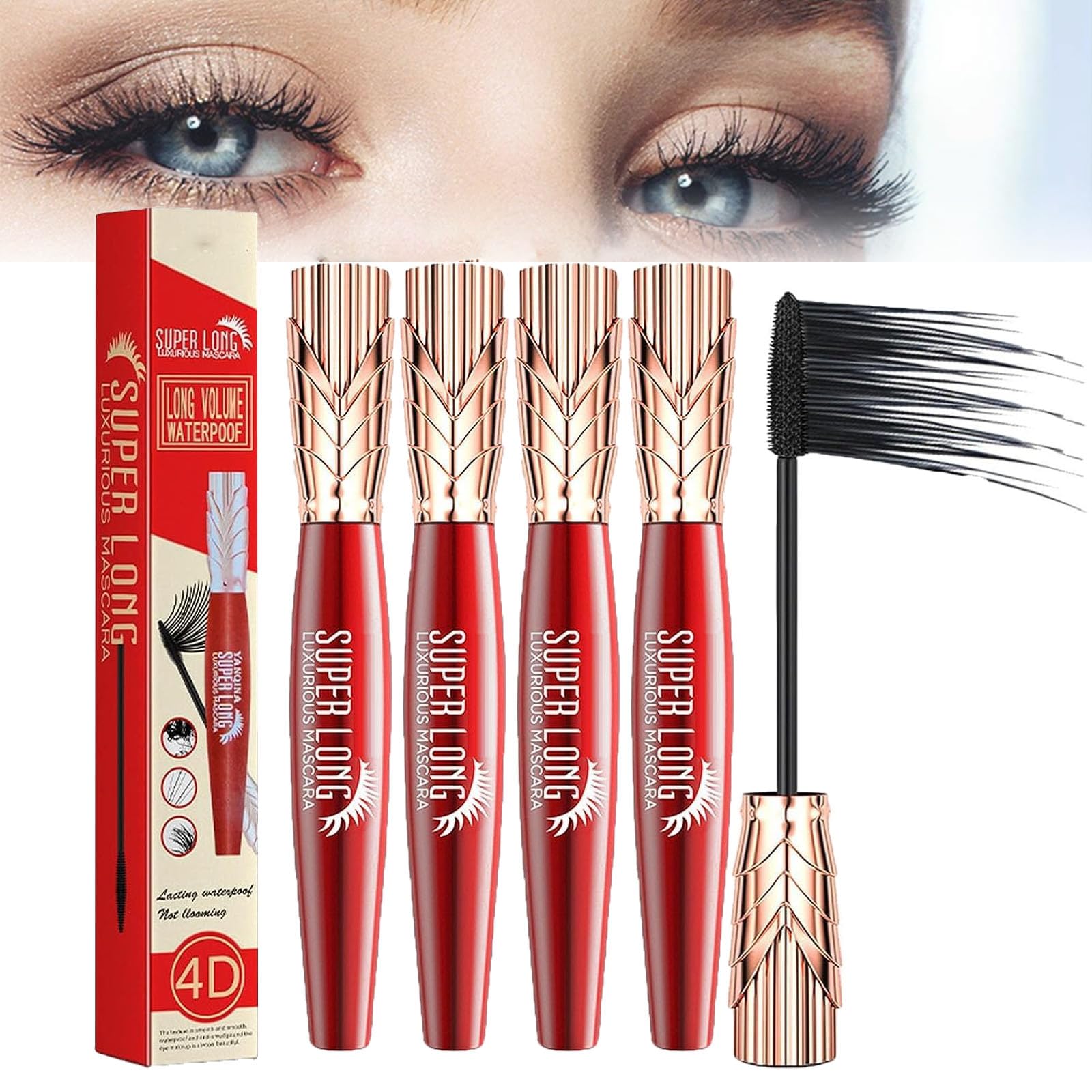 Yankina Mascara De Pestañas, Yankina Super Long Mascara, Yankina Máscara Para Pestañas Super Long, Yanquina 4d Waterproof and Sweat Super Long Luxurious Mascara, Stereo Lengthening Mascara (4Pcs)