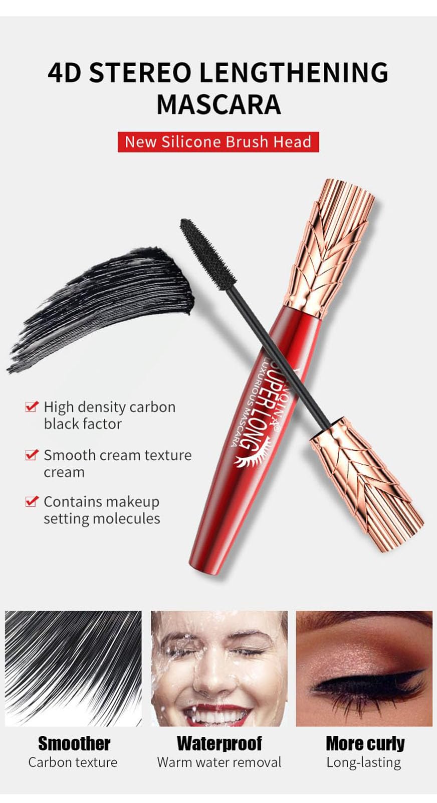 Yankina Mascara De Pestañas, Yankina Super Long Mascara, Yankina Máscara Para Pestañas Super Long, Yanquina 4d Waterproof and Sweat Super Long Luxurious Mascara, Stereo Lengthening Mascara (4Pcs)