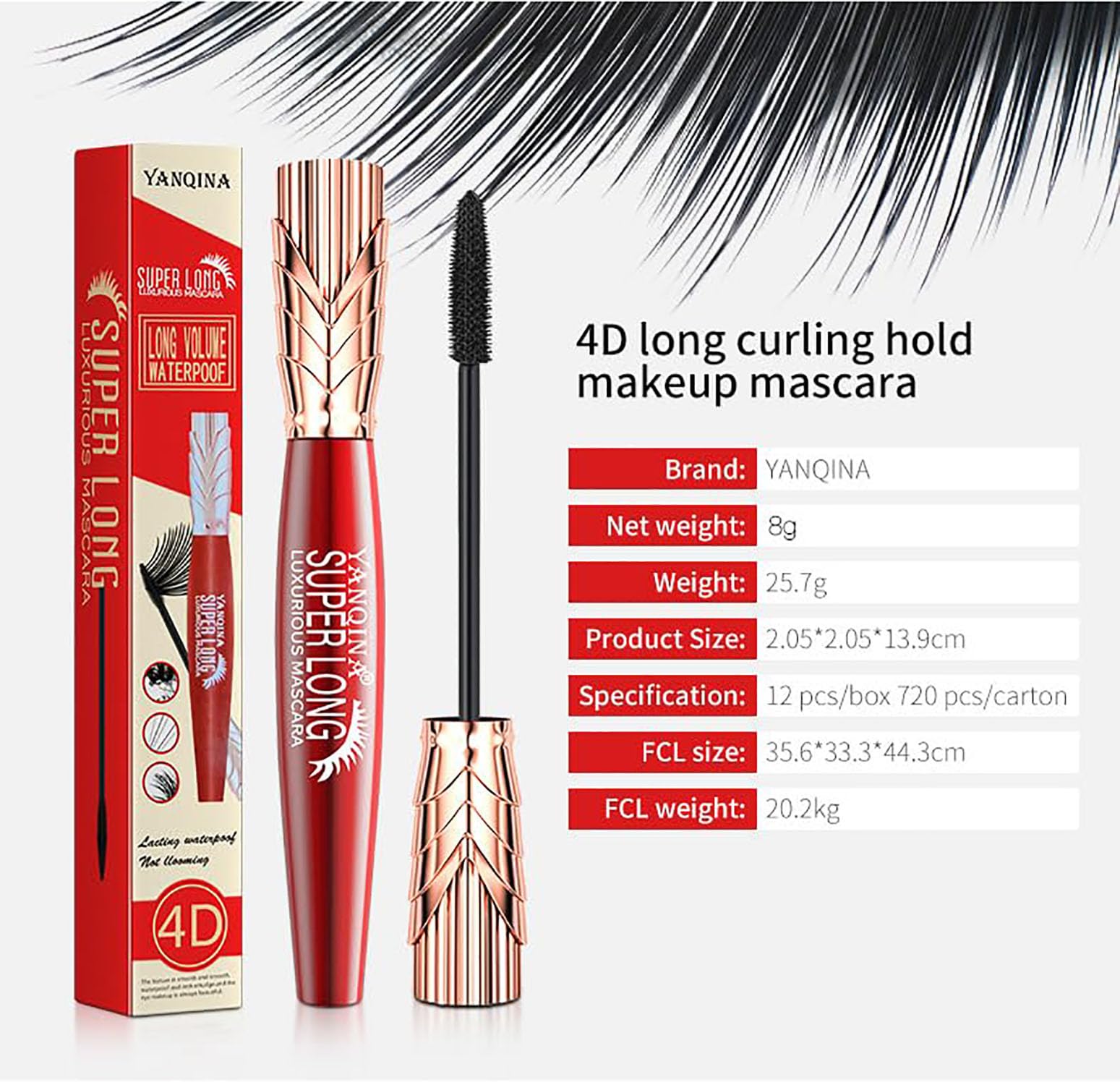 Yankina Mascara De Pestañas, Yankina Super Long Mascara, Yankina Máscara Para Pestañas Super Long, Yanquina 4d Waterproof and Sweat Super Long Luxurious Mascara, Stereo Lengthening Mascara (4Pcs)