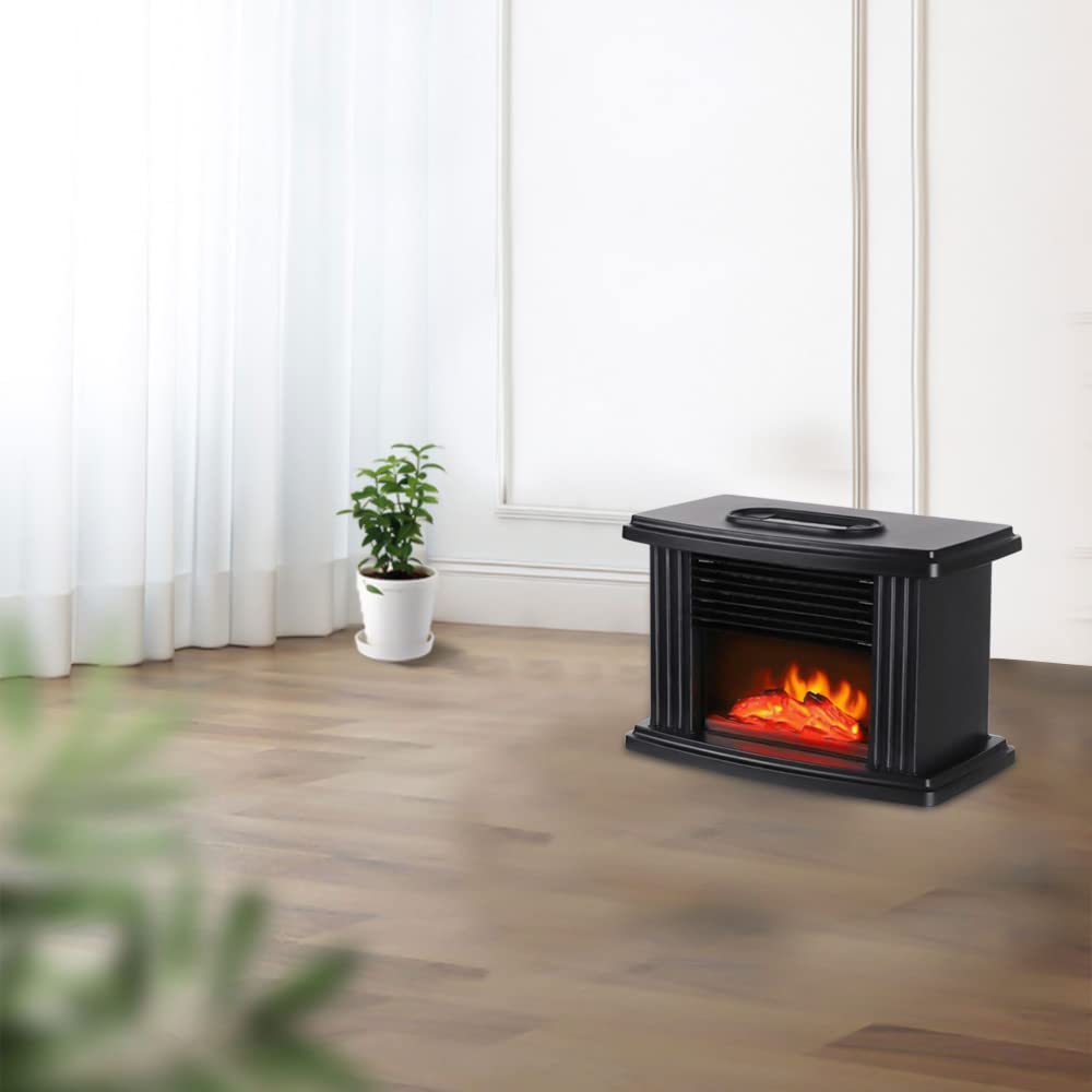 ONEPOINTPOINT Electric Fireplace Heater Indoor Mini Freestanding Fireplace Stove with 3-Gear Adjustable 3D Simulation of Carbon Fire Heating Technology Black