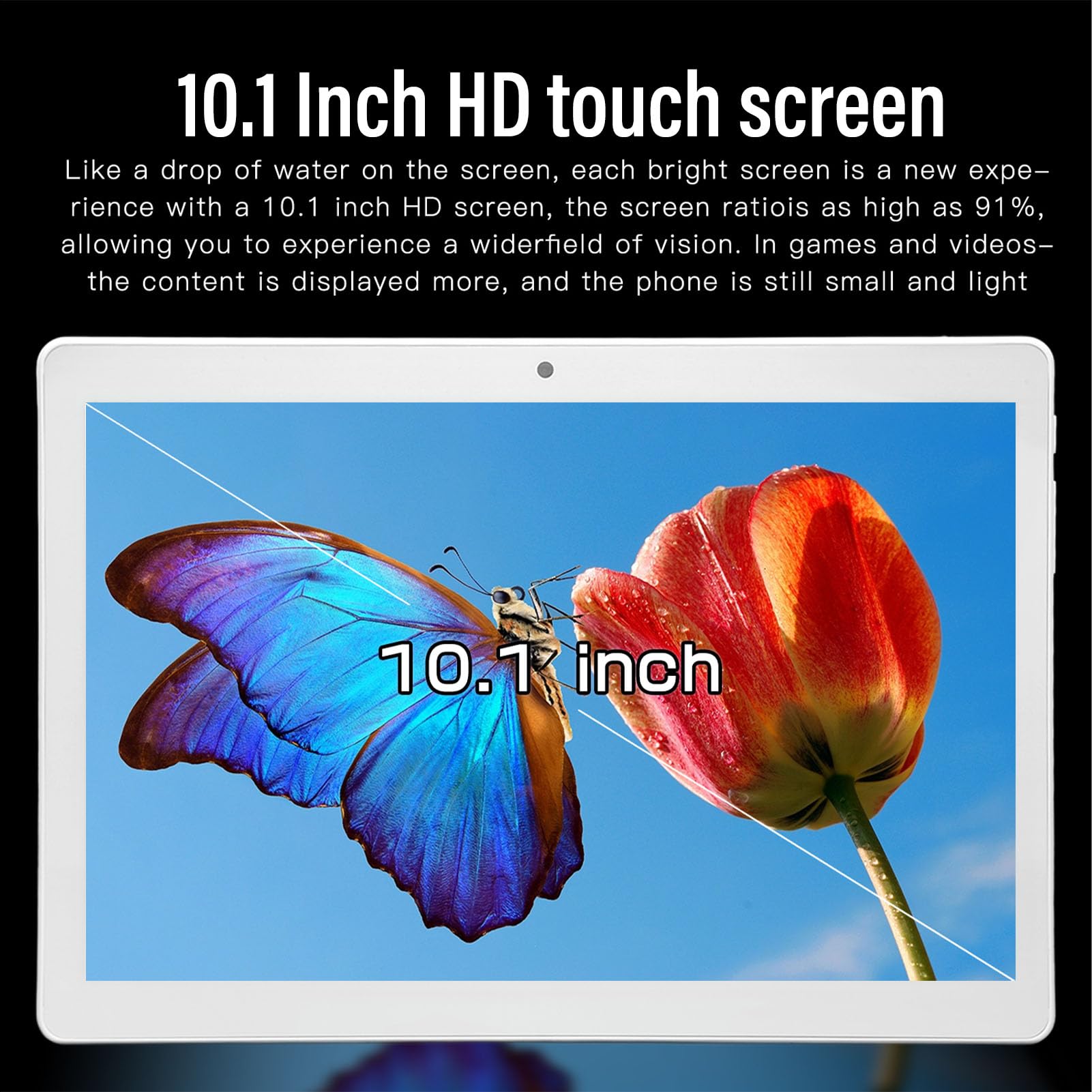 Honio 10.1 Inch Tablet, 5G WiFi Ten Core CPU 100-240V Tablet PC 1920x1200 IPS for Android 12.0 for Travel (US Plug)