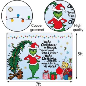 Sunwer Merry Grinchmas Photo Booth Backdrop Christmas Green Elf Winter Holiday Party Decor Xmas Indoor Outdoor Wall Hanging Background Decoration Supply (7×5ft)