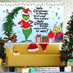 Sunwer Merry Grinchmas Photo Booth Backdrop Christmas Green Elf Winter Holiday Party Decor Xmas Indoor Outdoor Wall Hanging Background Decoration Supply (7×5ft)