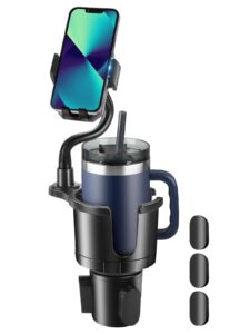 cup holder phone holder, 2024 upgraded 2 in 1 car cup holder expander with adjustable base long gooseneck 360° rotation, cup holder phone mount fits all smartphones and most bottles