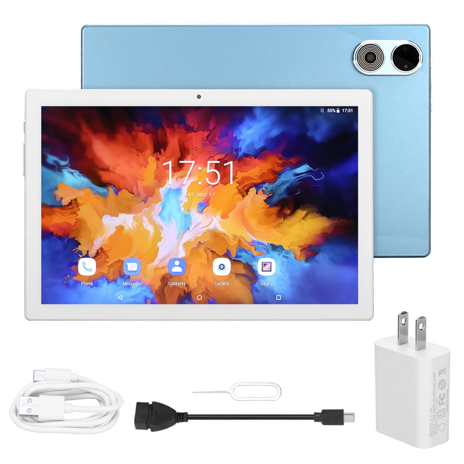 10.1 Inch Tablet, Type C Charging 4G LTE Tablet 2.4G 5G WiFi HiFi (Blue)