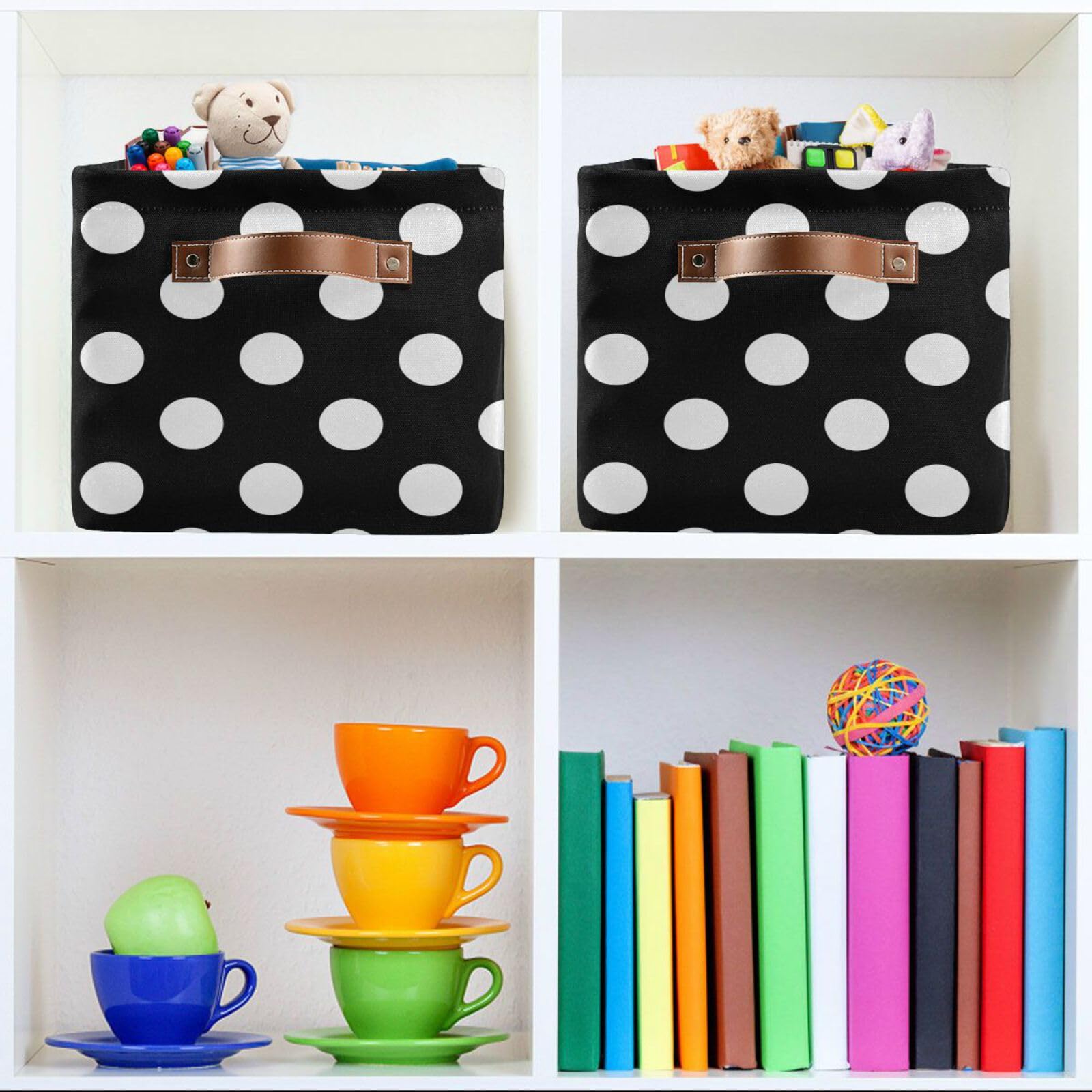 Black White Polka Dots Storage Basket Bins Foldable Toy Baskets Organization with Handles Laundry Hamper for Home Boys Girls Office Closet Shelf Nursery Baskets,2 pcs