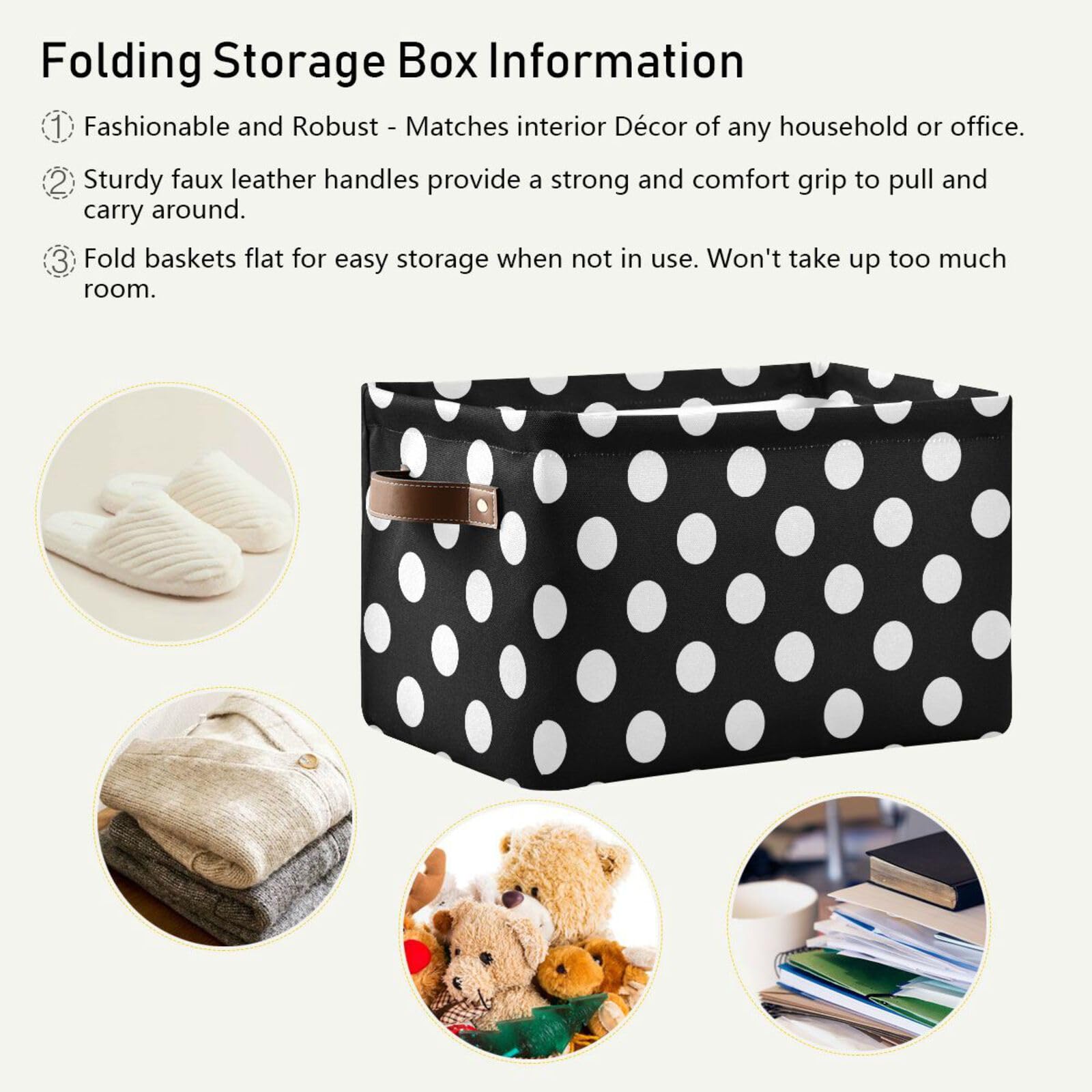 Black White Polka Dots Storage Basket Bins Foldable Toy Baskets Organization with Handles Laundry Hamper for Home Boys Girls Office Closet Shelf Nursery Baskets,2 pcs