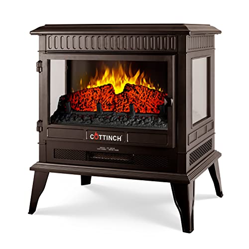 25 inch Electric Fireplace Heater Portable for Indoor, Living Room, Large Room, Logs with Lights, 3D Flame Effects, Adjustable Brightness, Timer, Remote Control,1400W Brown