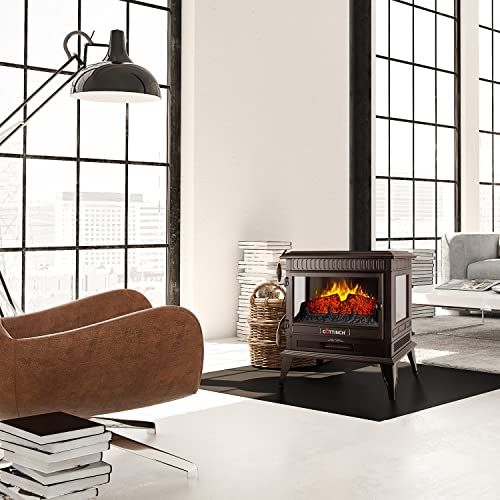 25 inch Electric Fireplace Heater Portable for Indoor, Living Room, Large Room, Logs with Lights, 3D Flame Effects, Adjustable Brightness, Timer, Remote Control,1400W Brown