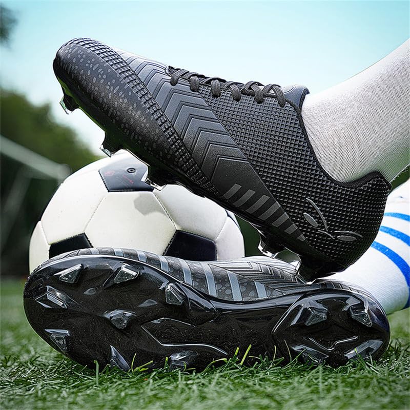 KemeNgCompetitive Unisex Soccer Shoes Men Women Indoor Outdoor Football Boots Athletic Turf Mundial Team Cleat Running Sports Lightweight Breathable Anti-Skid Damping Shoes Black