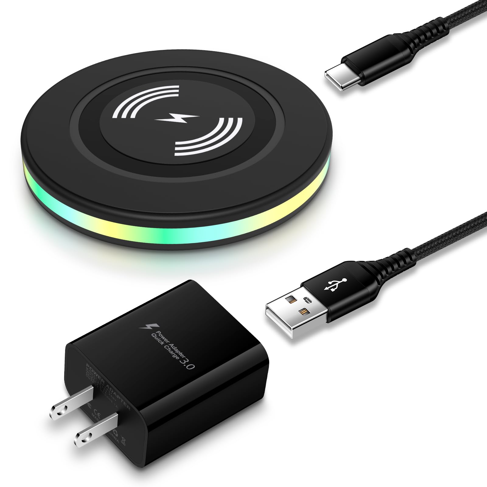 15W Samsung Wireless Charger Fast Charging Pad with QC3.0 Adapter for Samsung Galaxy S24 S23 Ultra S22+ S21 S20 FE, Wireless Charger Phone Charging Station for iPhone 15 14 13, Google Pixel 8 7a 6 Pro