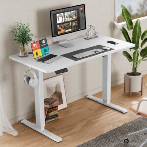 Sweetcrispy Height, 55 x 24 Inchs Electric 3 Memory Presets Adjustable Stand T-Shaped Bracket, Ergonomic Computer Desk for Home Office, White, 23.62"D x 55.12"W x 30"H