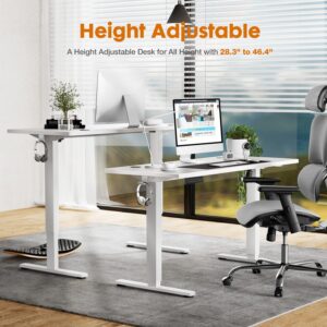 Sweetcrispy Height, 55 x 24 Inchs Electric 3 Memory Presets Adjustable Stand T-Shaped Bracket, Ergonomic Computer Desk for Home Office, White, 23.62"D x 55.12"W x 30"H