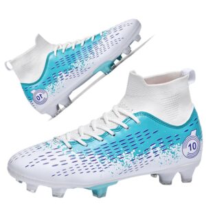 mebmay classic men's soccer cleats high-top comfortable wearable spikes soccer boots for kids outdoor women's white sports football boots natural grass