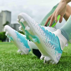 MEBMAY Classic Men's Soccer Cleats High-Top Comfortable Wearable Spikes Soccer Boots for Kids Outdoor Women's White Sports Football Boots Natural Grass