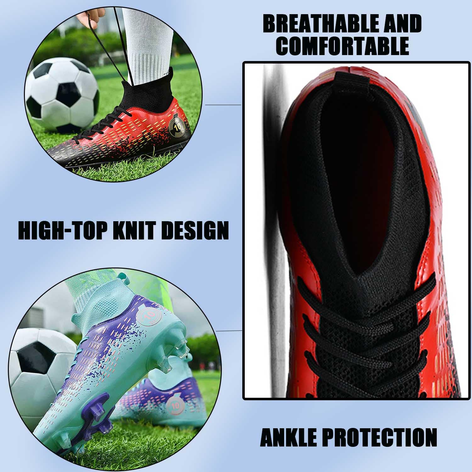 MEBMAY Classic Men's Soccer Cleats High-Top Comfortable Wearable Spikes Soccer Boots for Kids Outdoor Women's White Sports Football Boots Natural Grass