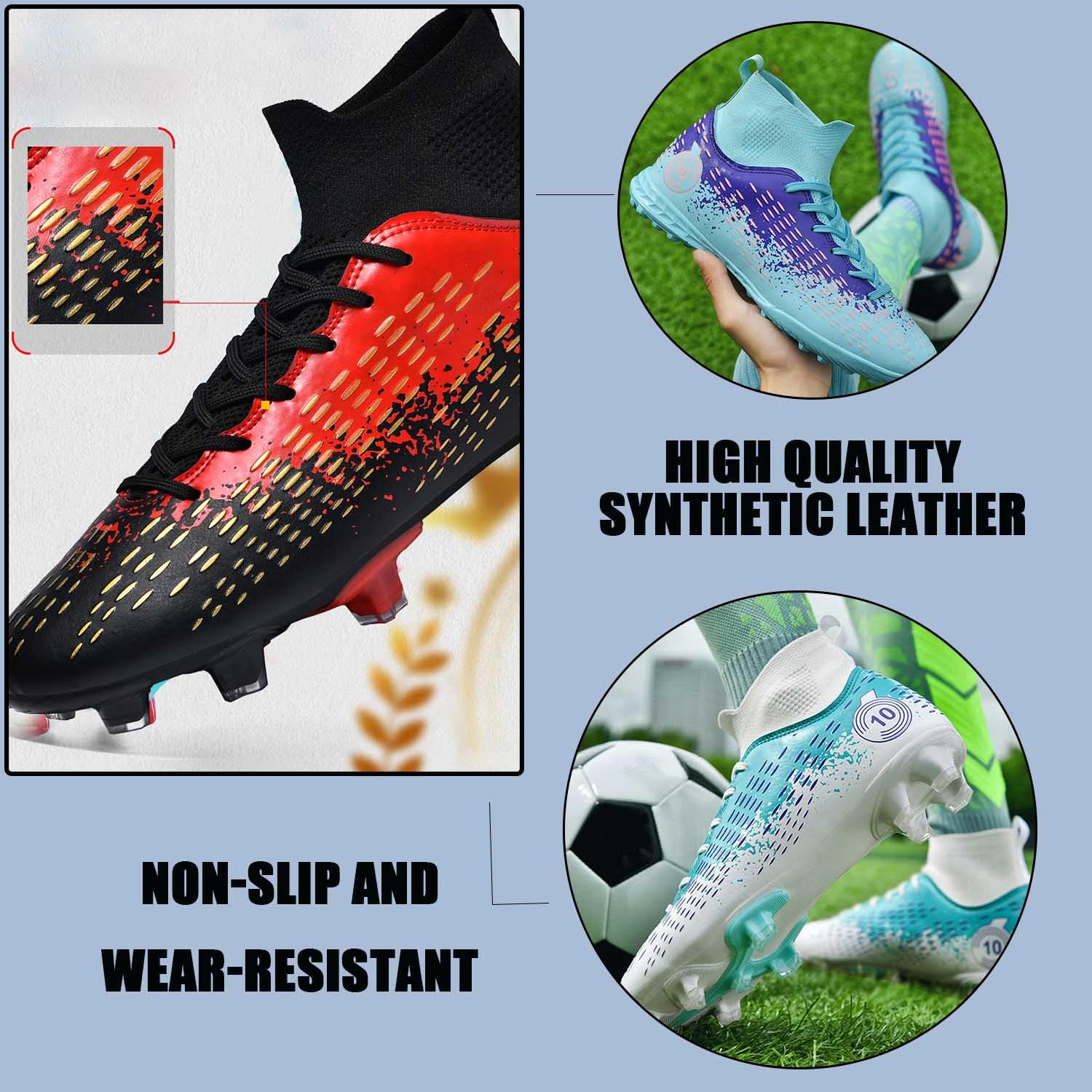 MEBMAY Classic Men's Soccer Cleats High-Top Comfortable Wearable Spikes Soccer Boots for Kids Outdoor Women's White Sports Football Boots Natural Grass