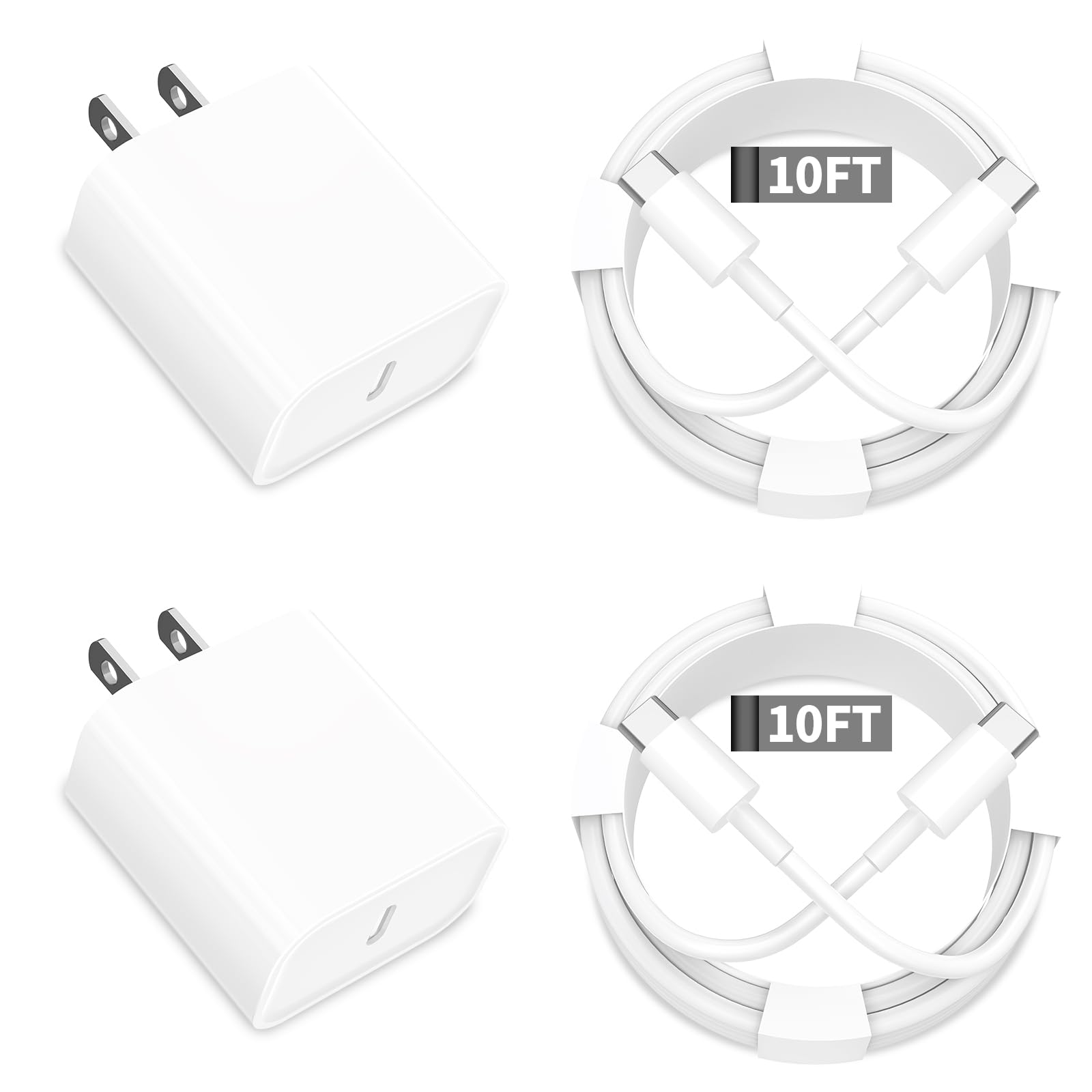 【MFi Certified】iPhone 15 Charger Fast Charging, Rombica 2Pack 20W PD USB-C Type-C Power Wall Charger Adapte + 10FT USB-C to USB-C Charge Cable for iPhone 15/15 Plus/15 Pro/15 Pro Max/iPad Pro/Air/Mini