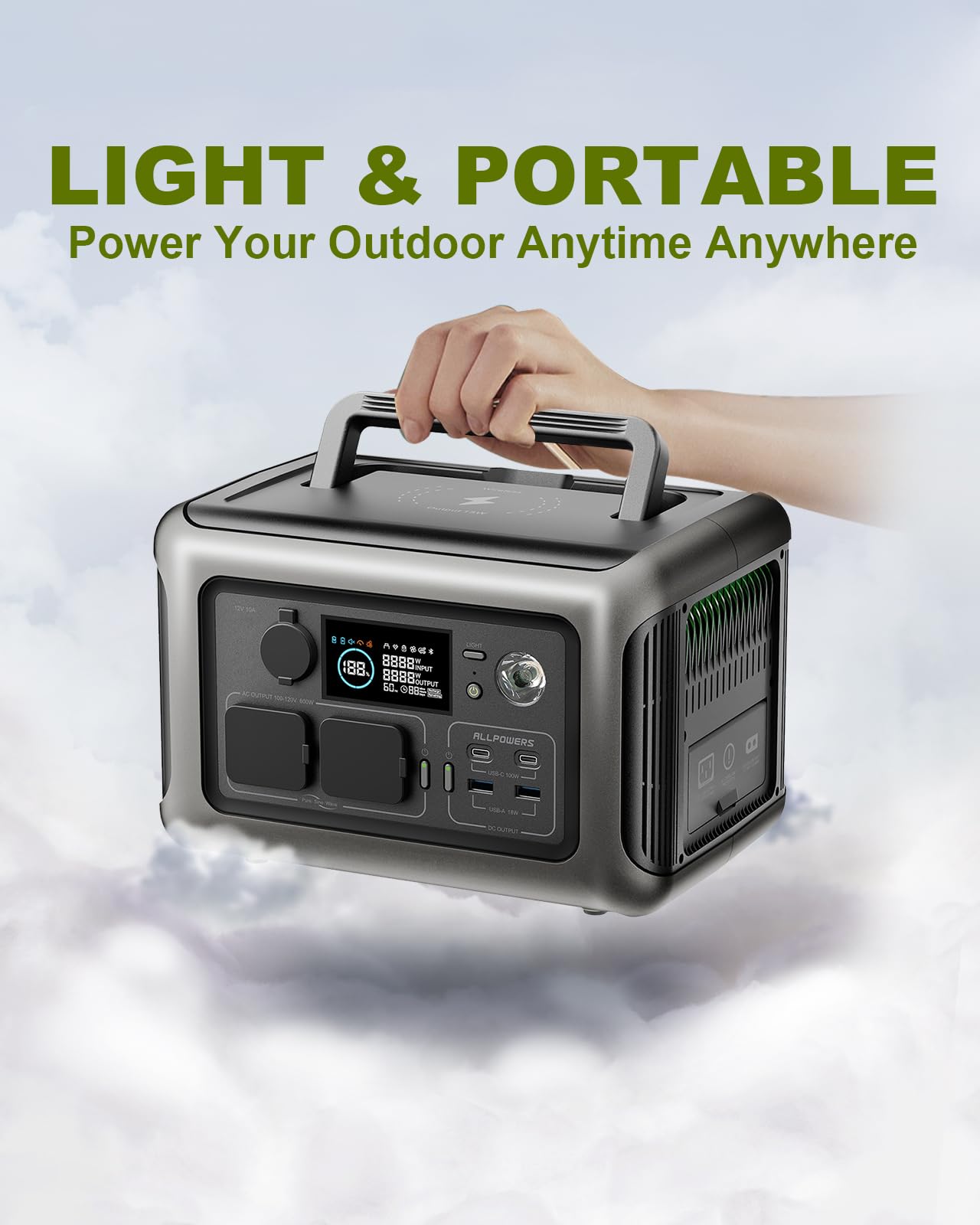 [Upgraded Version] ALLPOWERS R600 Super-Quiet Portable Power Station, 299Wh 600W LiFePO4 Battery Backup with UPS Function, 400W Max Input, MPPT Solar Generator for Outdoor Camping, RVs, Home Use