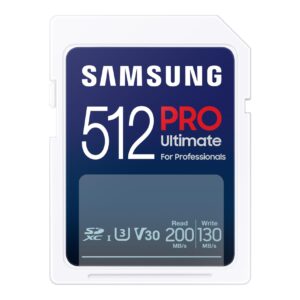 SAMSUNG PRO Ultimate Full Size 512GB SDXC Memory Card, Up to 200 MB/s, 4K UHD, UHS-I, C10, U3, V30, A2, for DSLR, Mirrorless Cameras, PCs, MB-SY512S/AM