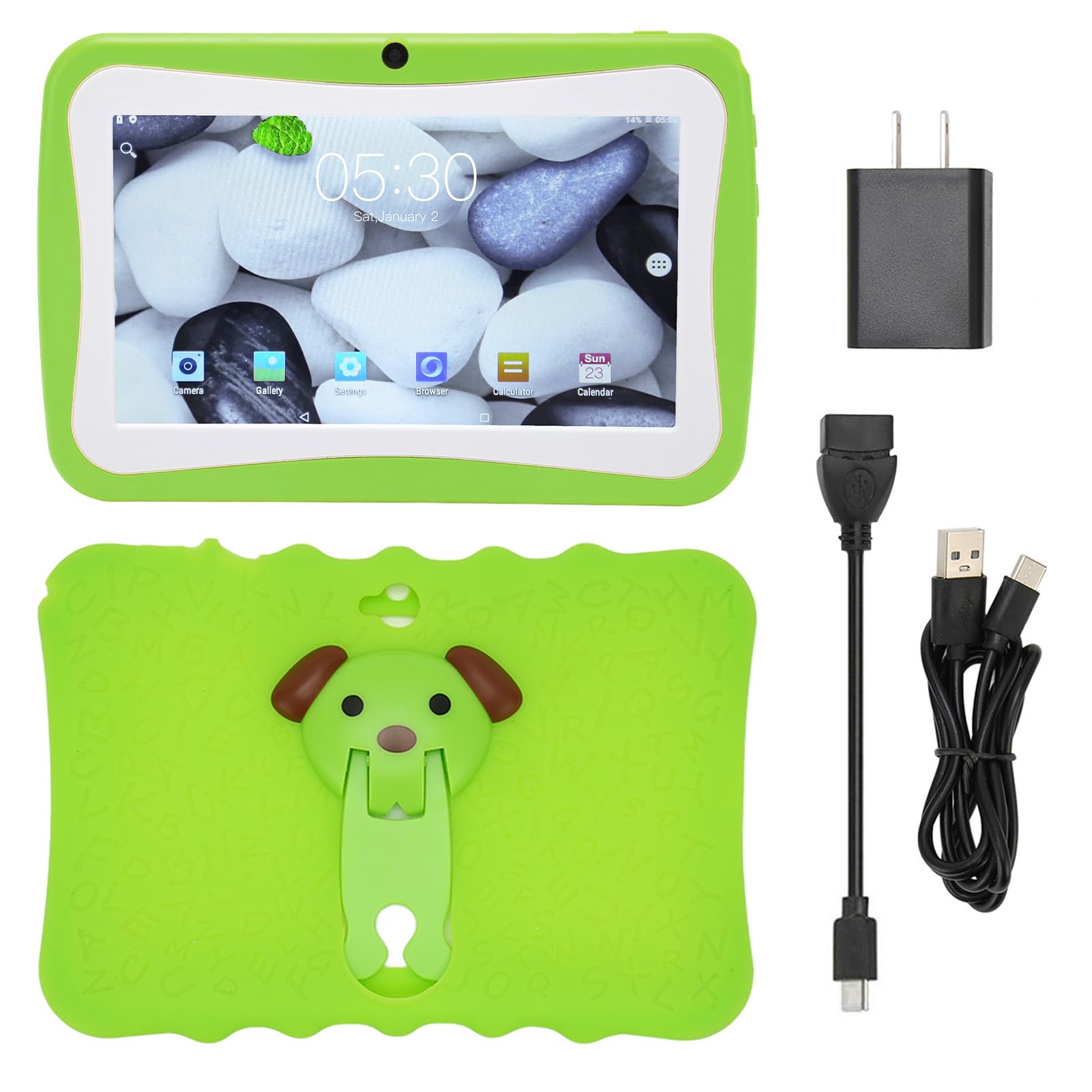 Honio Kids Tablet, 7 Inch US Plug 100‑240V 5.0 Large Memory 4 Core Toddler Tablet for Boys (Green)