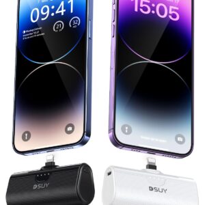 Dsuy 5000mAh 2 Packs Portable Phone Charger iPhone with Built-in Cable, MFi Certified Portable Power Bank External Battery Pack Charger Compatible with iPhone 14/13/12/11/XR/8 Plus Pro Max Series