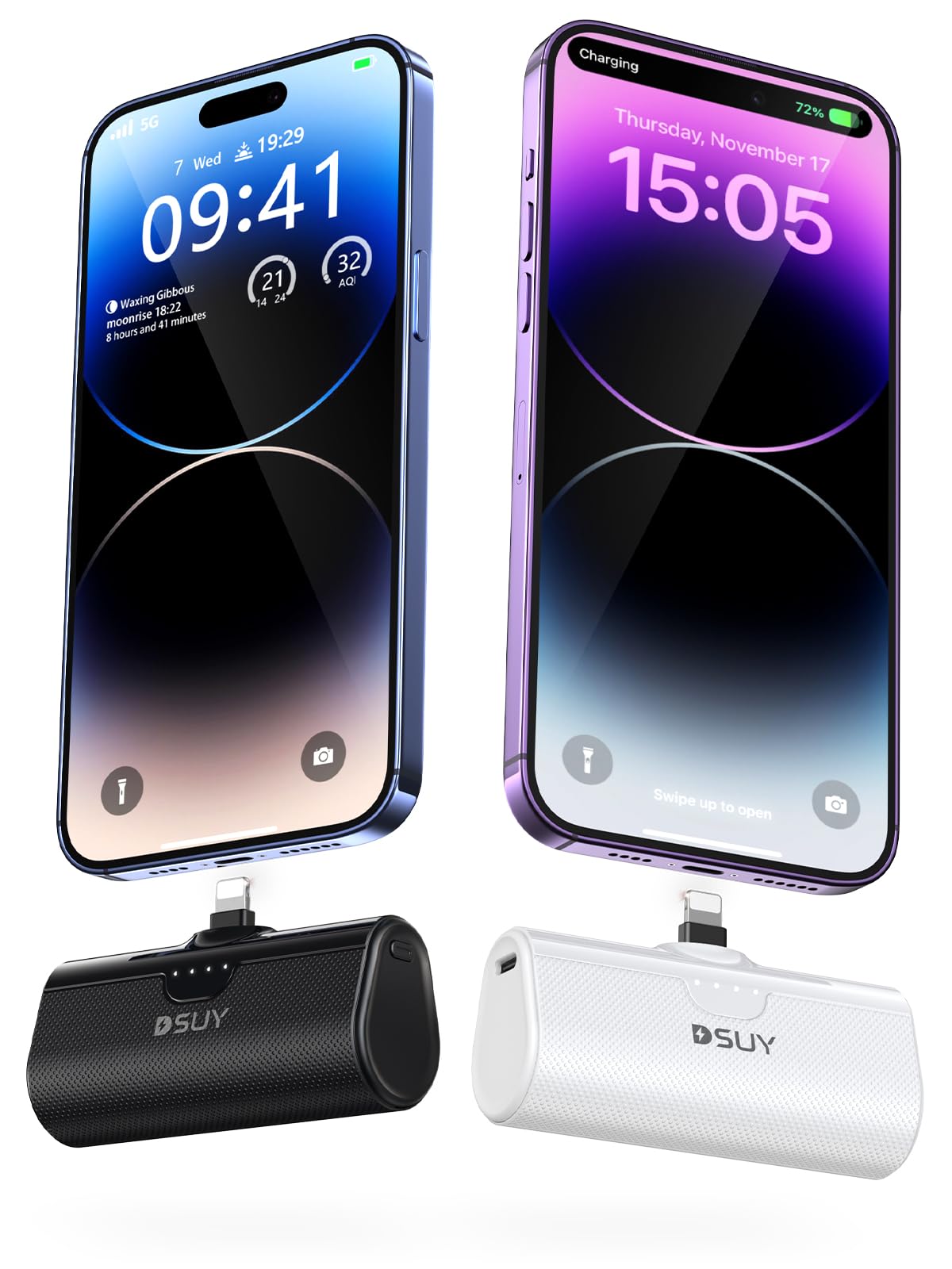 Dsuy 5000mAh 2 Packs Portable Phone Charger iPhone with Built-in Cable, MFi Certified Portable Power Bank External Battery Pack Charger Compatible with iPhone 14/13/12/11/XR/8 Plus Pro Max Series