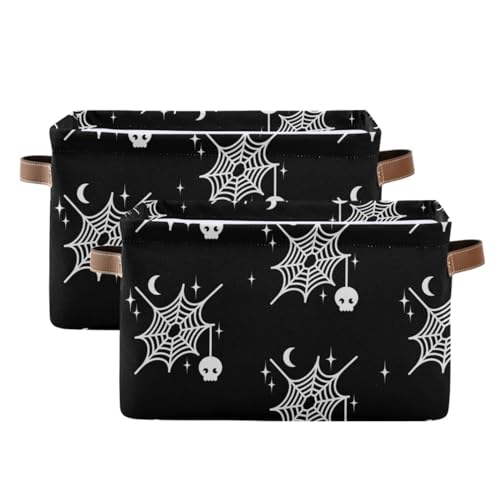 Halloween Spider Web Skull Storage Basket Bins Sturdy Toy Storage Organizer Bins Laundry Basket with Handles for Living Room Clothes Nursery Closet Shelf Playroom,2 pcs