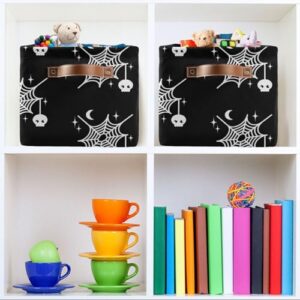 Halloween Spider Web Skull Storage Basket Bins Sturdy Toy Storage Organizer Bins Laundry Basket with Handles for Living Room Clothes Nursery Closet Shelf Playroom,2 pcs