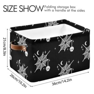 Halloween Spider Web Skull Storage Basket Bins Sturdy Toy Storage Organizer Bins Laundry Basket with Handles for Living Room Clothes Nursery Closet Shelf Playroom,2 pcs