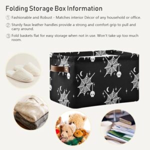 Halloween Spider Web Skull Storage Basket Bins Sturdy Toy Storage Organizer Bins Laundry Basket with Handles for Living Room Clothes Nursery Closet Shelf Playroom,2 pcs