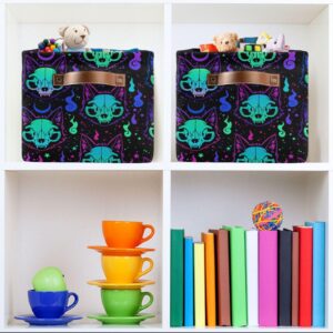 Halloween Cat Skulls Storage Basket Bins Decorative Toy Organizer Bins Laundry Hamper Baskets with Handles for Office Bedroom Clothes Bedroom Living Room,1 pcs