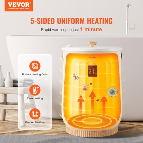 VEVOR Towel Warmer, 20L Large Towel Warmer Bucket with LED Screen for Bathroom, Auto Shut Off, Child Safety Lock, Heat Time 15/30/45/60 Min Adjustable, Fits up to Two 40"x70" Towels, Blankets