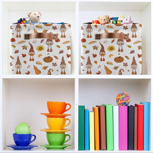 Halloween Gnome Thanksgiving Fall Storage Basket Bins Sturdy Toy Storage Organizer Bins Laundry Basket with Handles for Home Boys Girls Office Closet Shelf Nursery Baskets,1 pcs