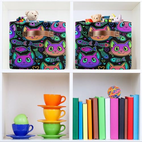 Halloween Black Cat Fish Storage Basket Bins Foldable Decorative Storage Box Laundry Hamper Baskte Storage for Bedroom Office Clothes Pet Nursery Living Room,1 pcs