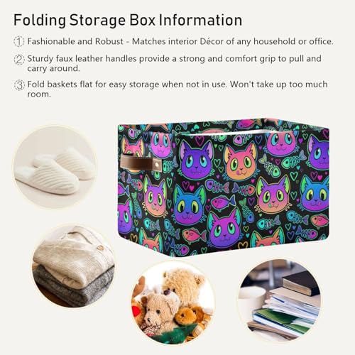 Halloween Black Cat Fish Storage Basket Bins Foldable Decorative Storage Box Laundry Hamper Baskte Storage for Bedroom Office Clothes Pet Nursery Living Room,1 pcs