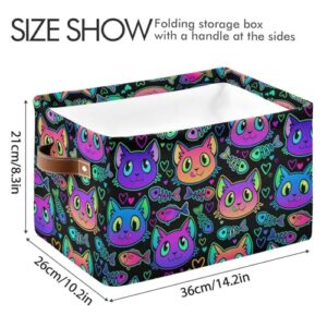 Halloween Black Cat Fish Storage Basket Bins Foldable Decorative Storage Box Laundry Hamper Baskte Storage for Bedroom Office Clothes Pet Nursery Living Room,1 pcs