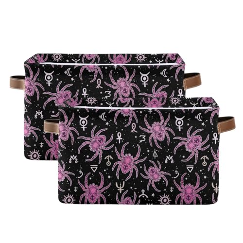 Halloween Spider Pink Storage Basket Bins Foldable Toy Baskets Organization with Handles Laundry Hamper for Office Bedroom Clothes Bedroom Living Room,2 pcs